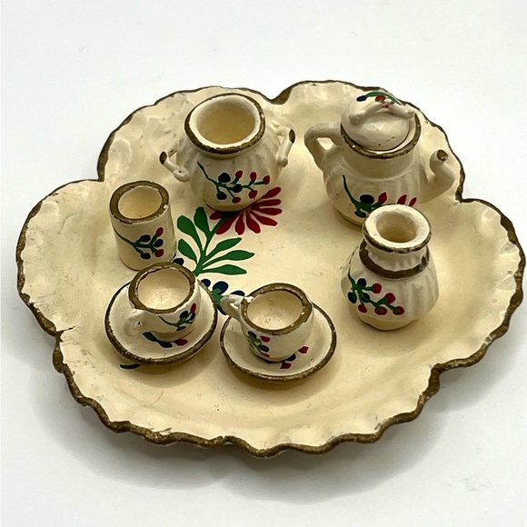 Accents | Vtg Miniature Ceramic Tea Set Floral Teapot Cups Sugar Bowl ...